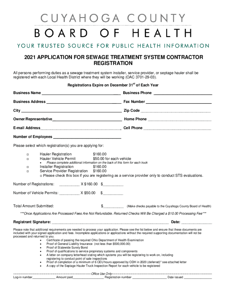 Fillable Online 2021 APPLICATION FOR SEWAGE TREATMENT SYSTEM ... Fax Email Print - pdfFiller