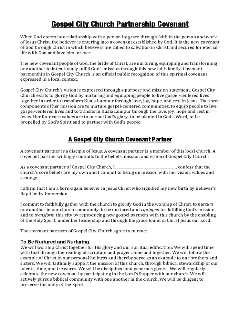 Fillable Online Gospel City Church Partnership Covenant.docx Fax Email ...