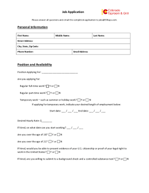 Fillable Online Job Application Personal Information Position and Availability Fax Email Print ...