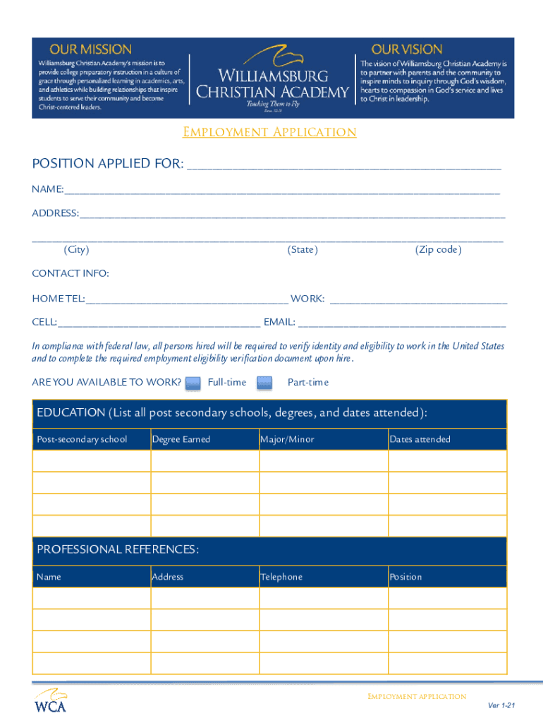 Fillable Online Employment Application - NOTICE OF POLICY Fax Email ...