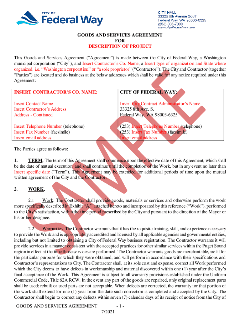 Fillable Online Sample Goods and Services Agreement.pdf Fax Email Print ...