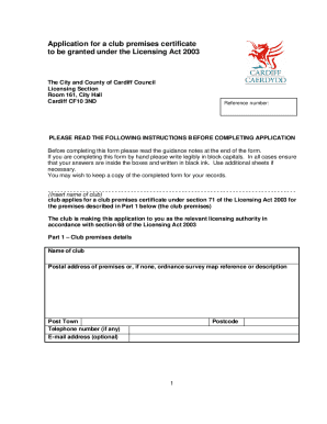 Fillable Online Application for a new club premises certificate from City of ... Fax Email Print ...