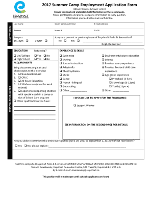 Fillable Online 2017 Summer Camp Staff Application Form Fax Email Print ...