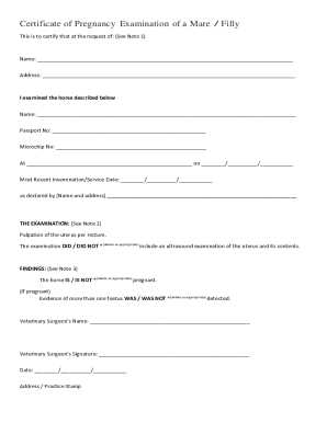 Fillable Online CERTIFICATE OF PREGNANCY EXAMINATION OF A ... Fax Email ...