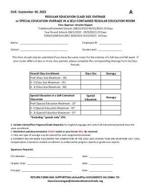 Fillable Online Class Size or Special Ed in Self-Contained Class - 1st Quarter Interim.xlsx Fax ...