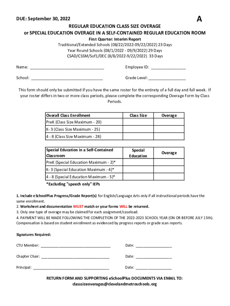 Fillable Online Class Size or Special Ed in Self-Contained Class - 1st Quarter Interim.xlsx Fax ...