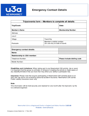 Fillable Online Trips/events form Members to complete all details Fax ...