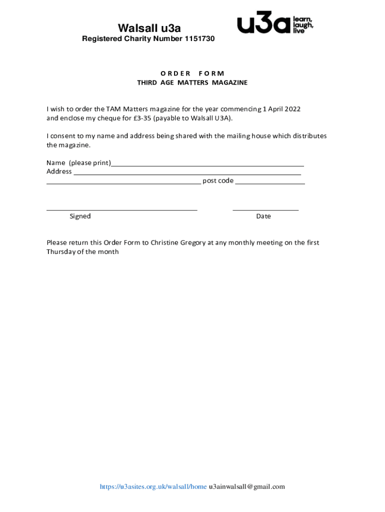 Fillable Online u3a UK - Our members' magazine, Third Age Matters, is ...