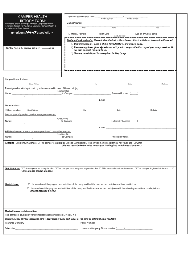 Fillable Online Camper Health Physical Form Fax Email Print - pdfFiller