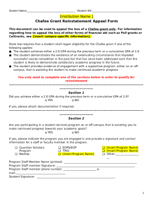 Chafee Grant Reinstatement Appeal Doc Template | pdfFiller
