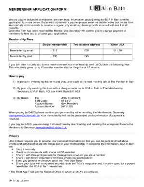 Fillable Online U3A in Bath MEMBERSHIP APPLICATION FORM Fax Email Print ...