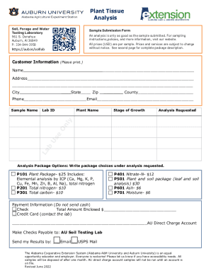Fillable Online aaes auburn Plant Tissue Nutrient Testing Analysis Form ...