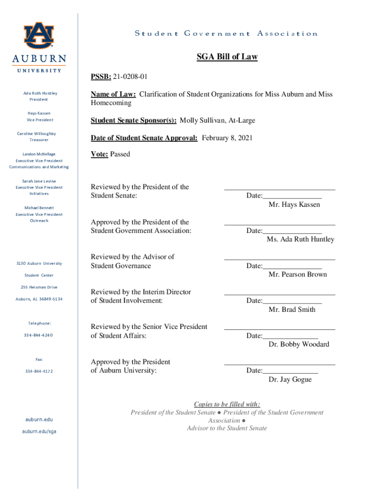 Fillable Online Name of Law: Clarification of Student Organizations for ...