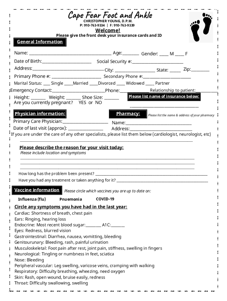 Fillable Online Cape Fear Foot and Ankle Fax Email Print - pdfFiller