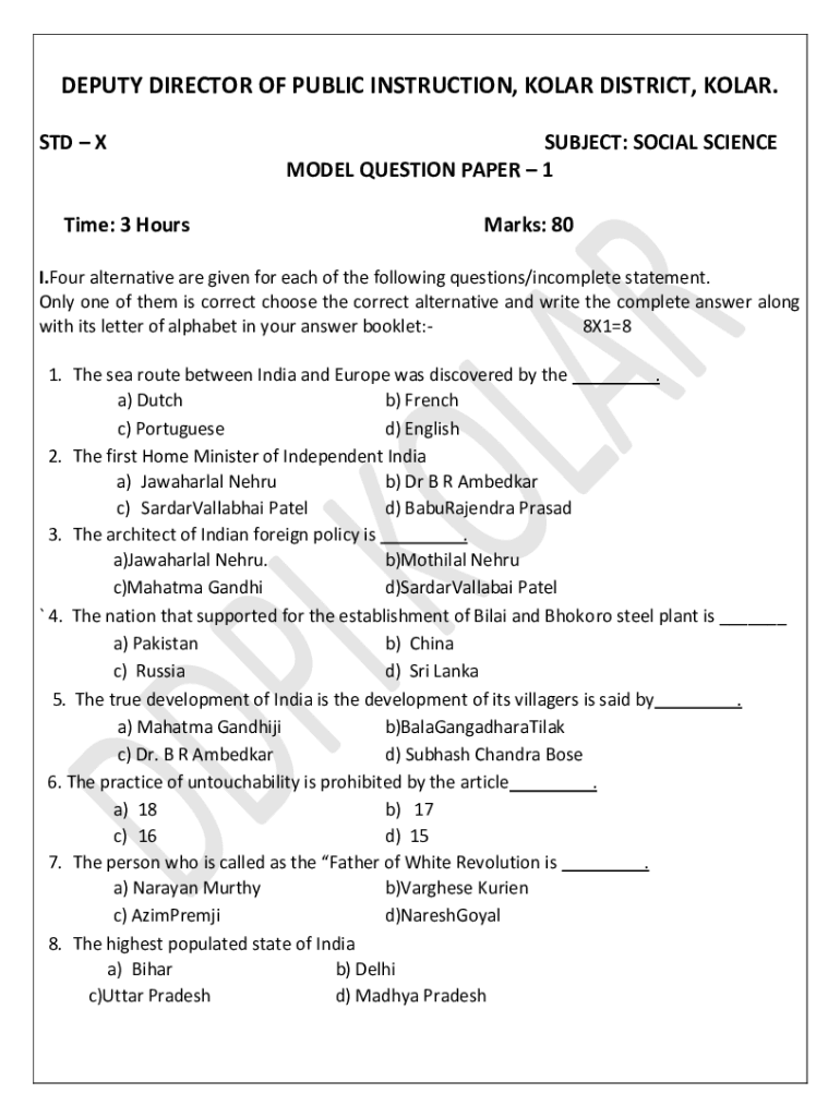 Fillable Online 83e model papers 6 sets kolar district - Studypool Fax ...