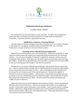 Fillable Online Professional Disclosure Statement Lisa Best, M.Ed ...
