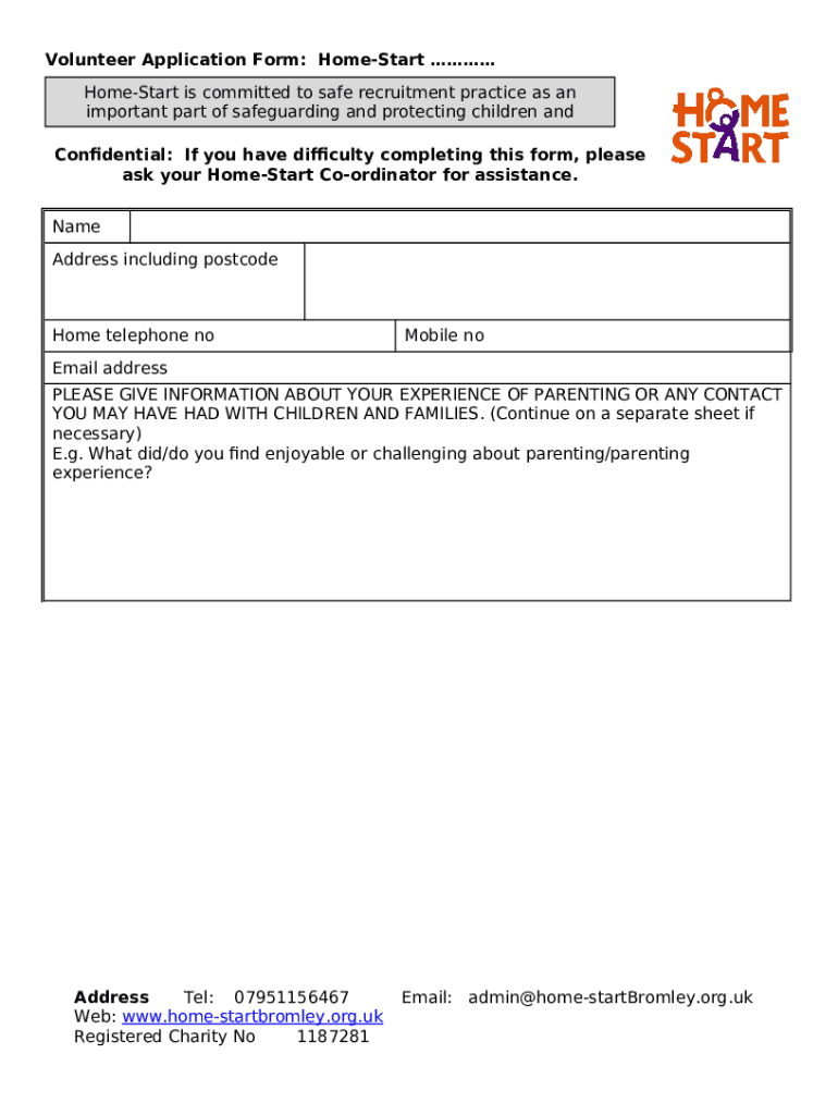 Application for Home-Visiting Volunteers Doc Template | pdfFiller