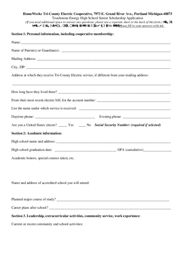 Fillable Online Tri-county electric scholarship Fax Email Print - pdfFiller