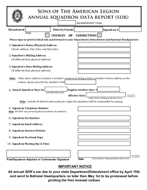 Fillable Online SAL Annual Squadron Data Report (SDR) & Instructions ...