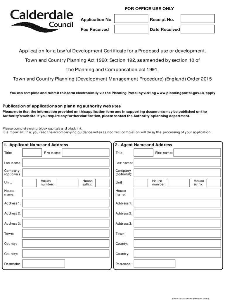 Fillable Online Application for a Lawful Development Certificate for ... Fax Email Print - pdfFiller