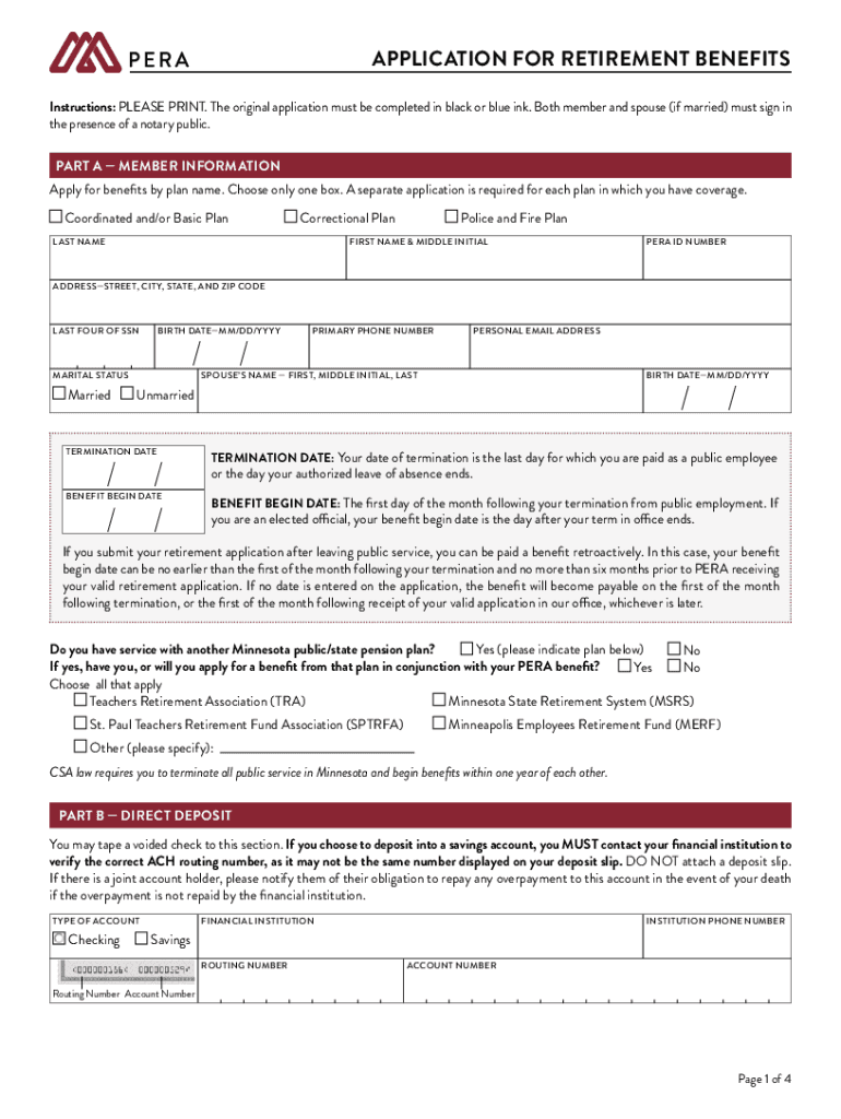 Fillable Online APPLICATION FOR RETIREMENT BENEFITS Fax Email Print ...