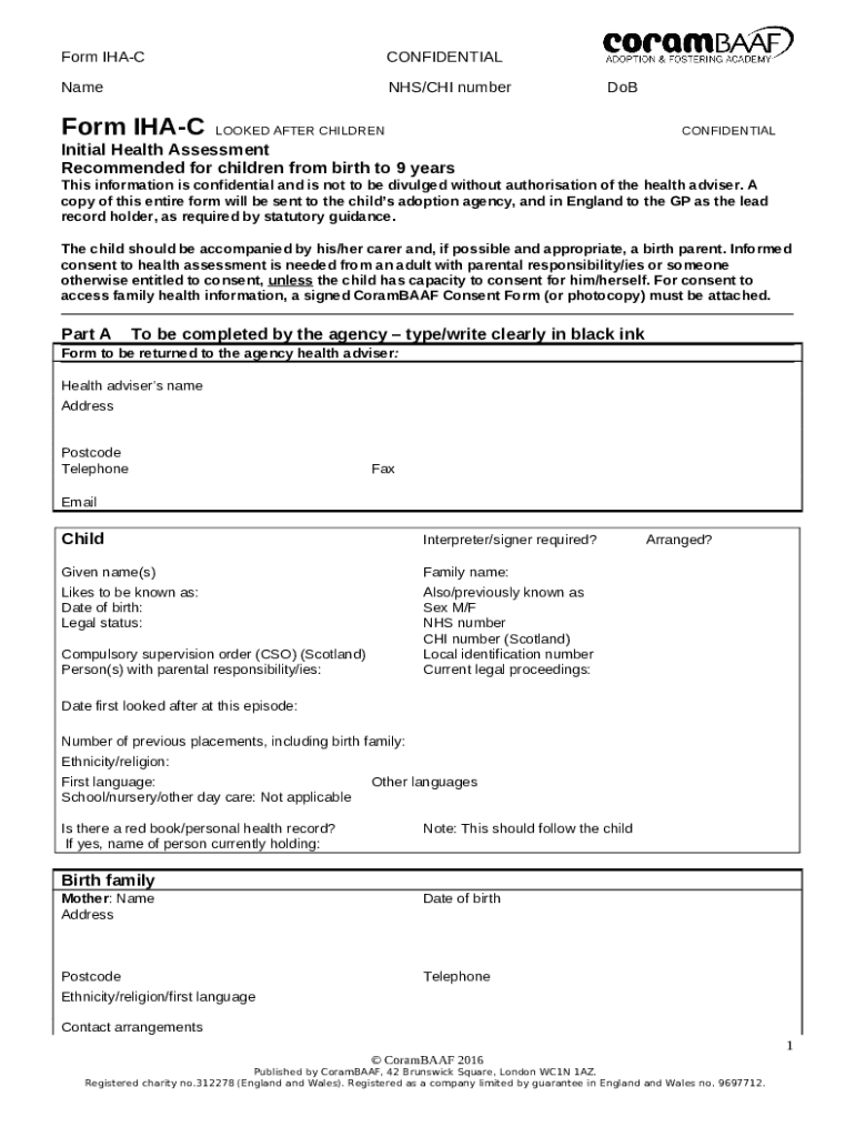 IHA - C LOOKED AFTER CHILDREN Doc Template | pdfFiller