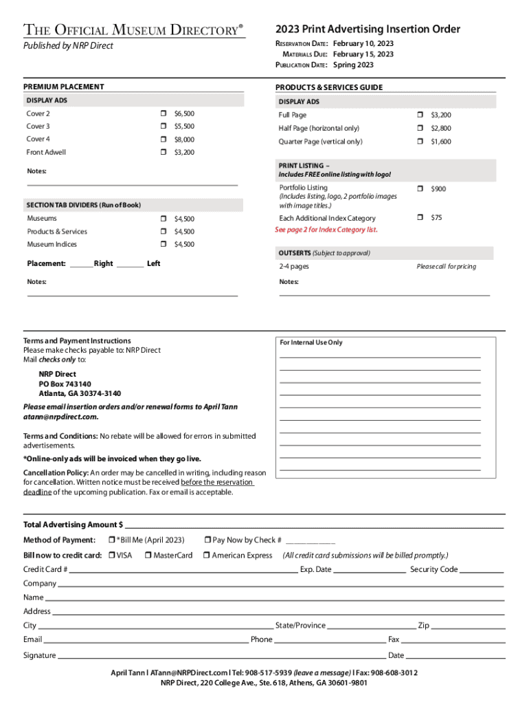 Fillable Online Print Advertising Insertion Order Fax Email Print ...