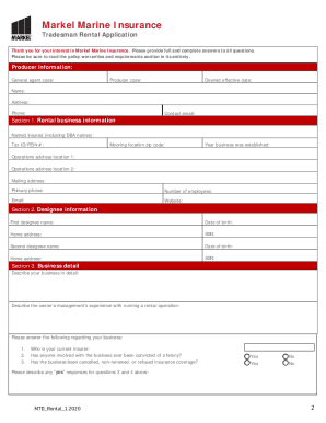 Fillable Online Markel marine tradesman insurance bapplicationb form ...