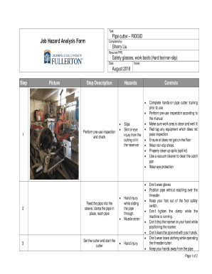 Fillable Online ehs fullerton JHA Formal Form - Pipe cutter. JHA Formal ...