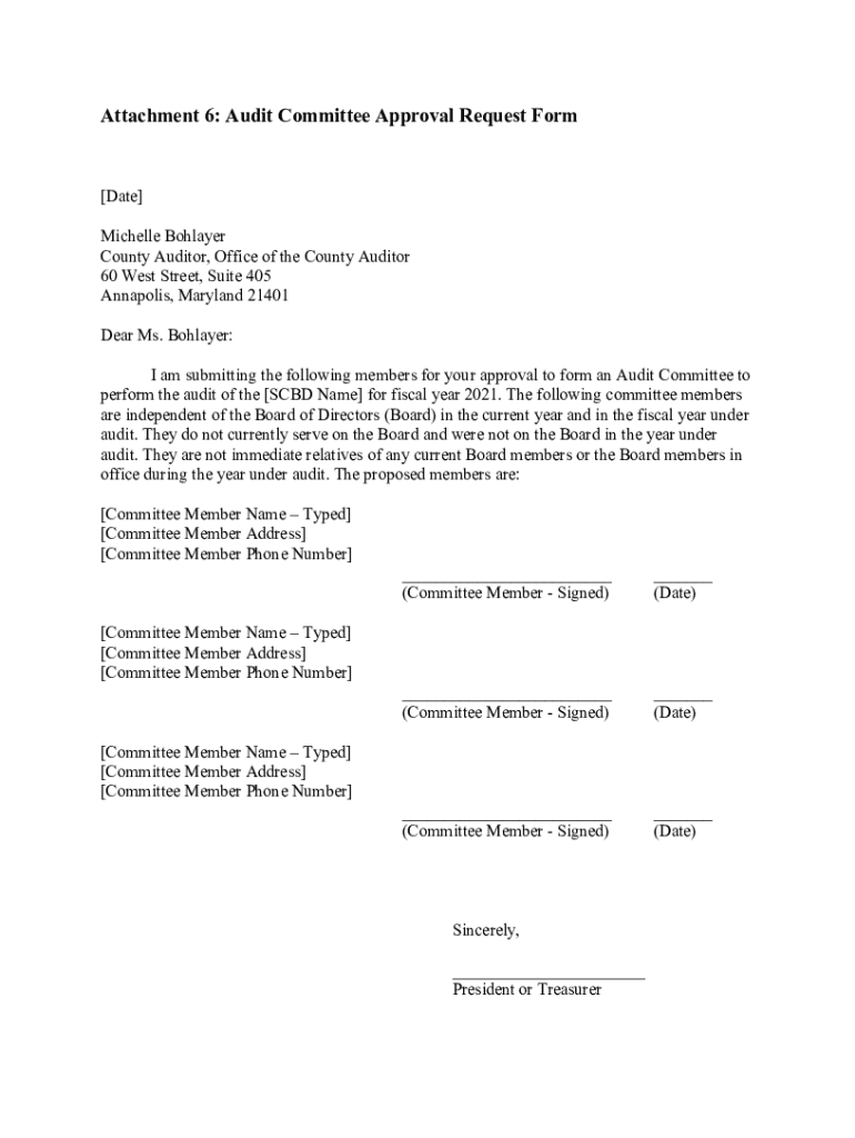 Fillable Online Attachment 6: Audit Committee Approval Request Form Fax ...