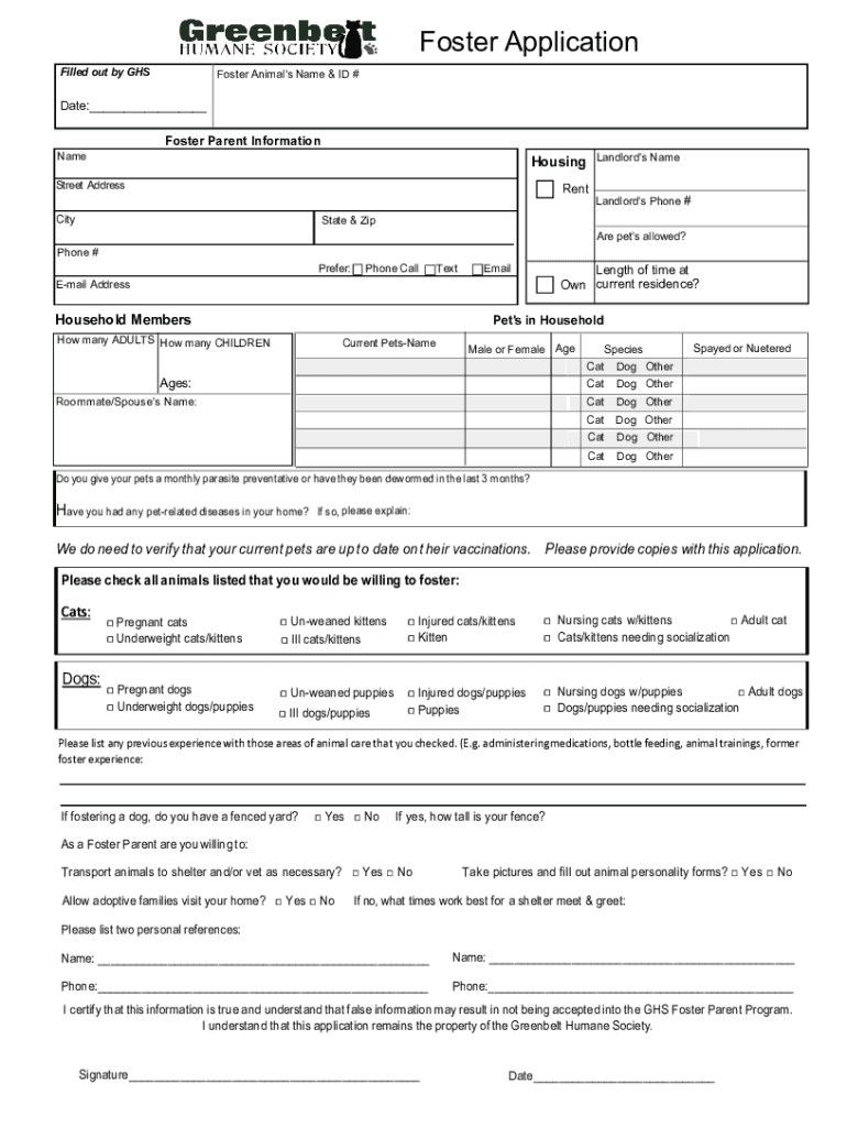 Fillable Online FOSTERING APPLICATION FORM Fax Email Print - pdfFiller