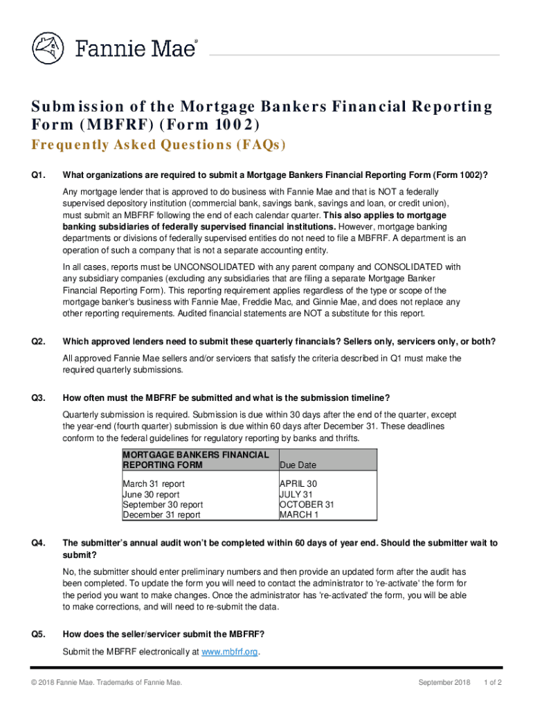 Fillable Online Submission of the Mortgage Bankers Financial Reporting ...