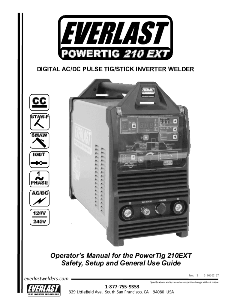 Fillable Online power tig 210ext digital tig welder operation ...