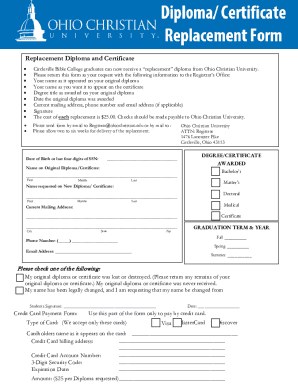 Fillable Online Replacement Diploma and Certificate Form Fax Email ...