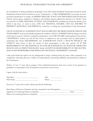Fillable Online PICKLEBALL TOURNAMENT WAIVER AND AGREEMENT Fax Email ...
