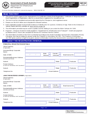 Fillable Online MR150 Application for a replacement motor boat ...