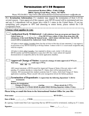 Fillable Online Choose what applies to you: Termination of I-20 Request Fax Email Print - pdfFiller