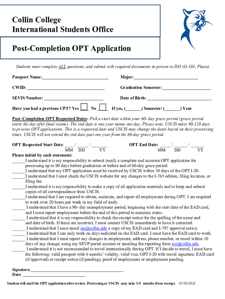 Fillable Online Post-completion OPT Request22online. ... Fax Email Print - pdfFiller