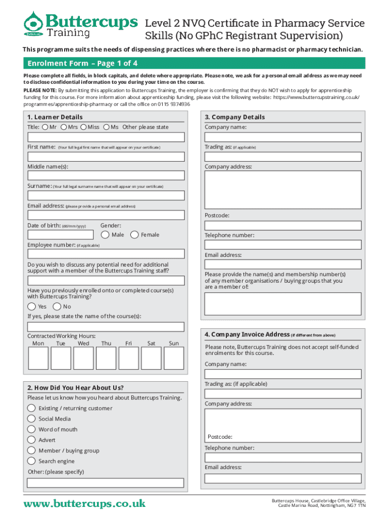 Fillable Online Level 2 NVQ Certificate in Pharmacy Service Skills (No ...