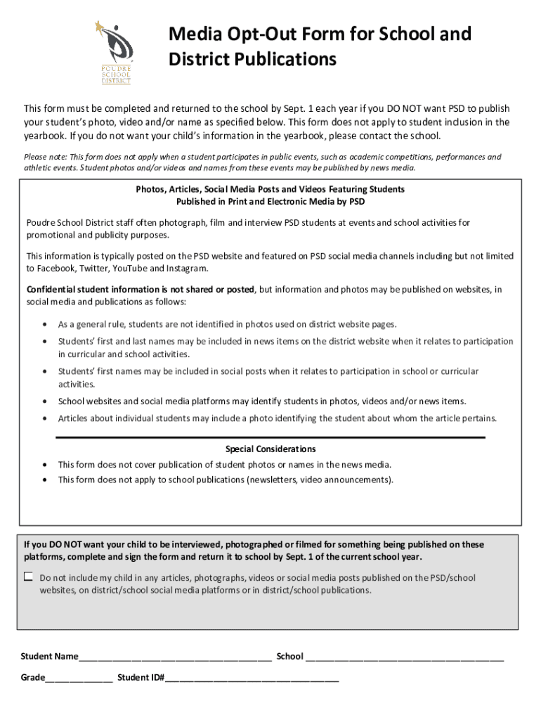 Fillable Online kin psdschools Media Opt Out Forms 2022-23 School Year ...