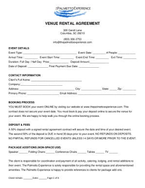 Fillable Online VENUE RENTAL AGREEMENT Fax Email Print - pdfFiller