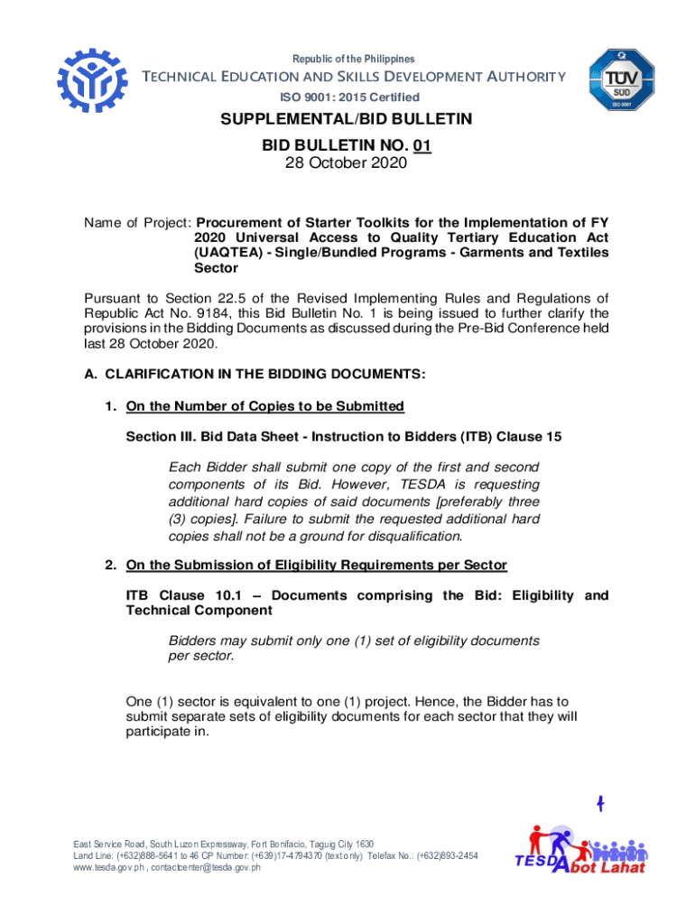 Fillable Online Bid Bulletin No. 1 Procurement of Wired Connectivity for ... Fax Email Print ...