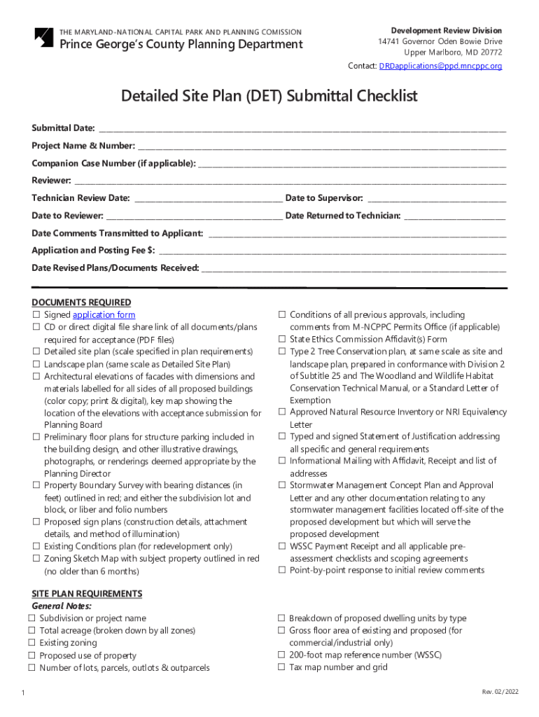 Fillable Online Detailed Site Plan (DET) Submittal Checklist Fax Email ...