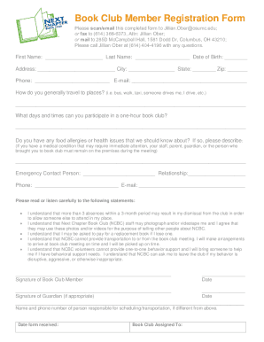 Fillable Online nisonger osu Book Club Member Registration Form Fax ...