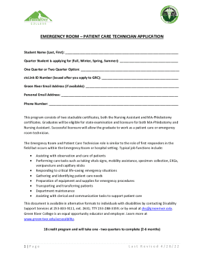 Fillable Online EMERGENCY ROOM PATIENT CARE TECHNICIAN APPLICATION Fax ...