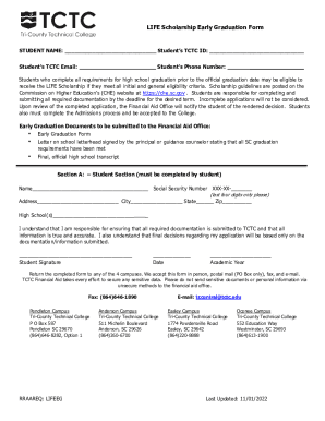 Fillable Online LIFE Scholarship Early Graduation Form Fax Email Print - pdfFiller