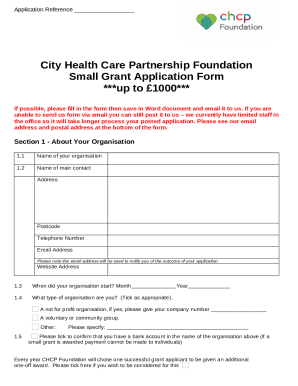 Small Grants Application - City Health Care Partnership Doc Template | pdfFiller