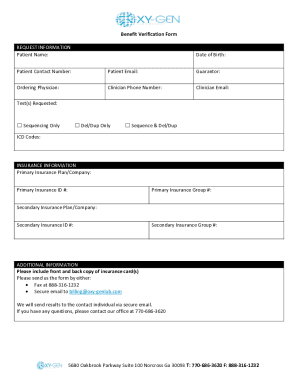 Fillable Online Benefit Verification Form 5680 Oakbrook Parkway Suite ...