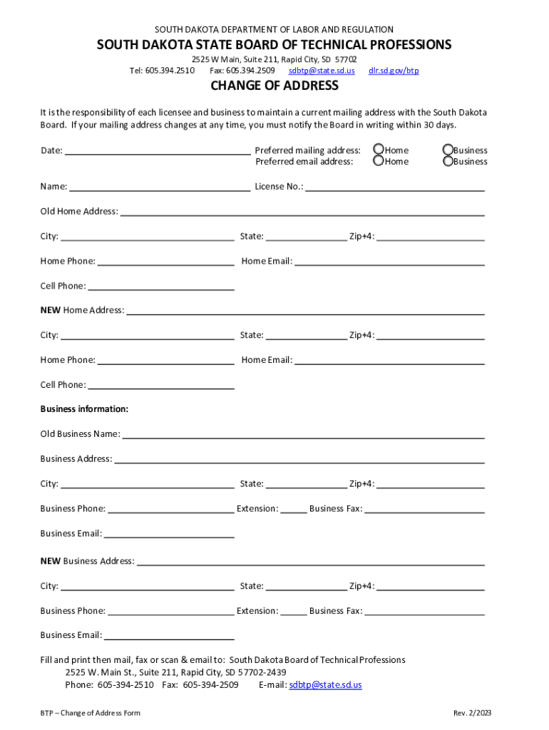 Fillable Online dlr sd SD Board of Technical Professions - Forms and ...