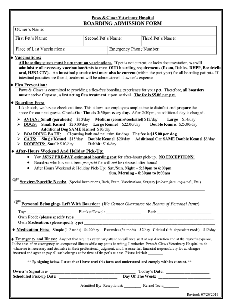 Fillable Online Boarding Admission Form-USE ME!.doc Fax Email Print - pdfFiller
